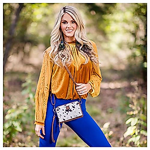 STS Ranchwear Women's Cowhide Package Deal Compact Durable Leather Brown Casual Crossbody Bag with Adjustable Strap