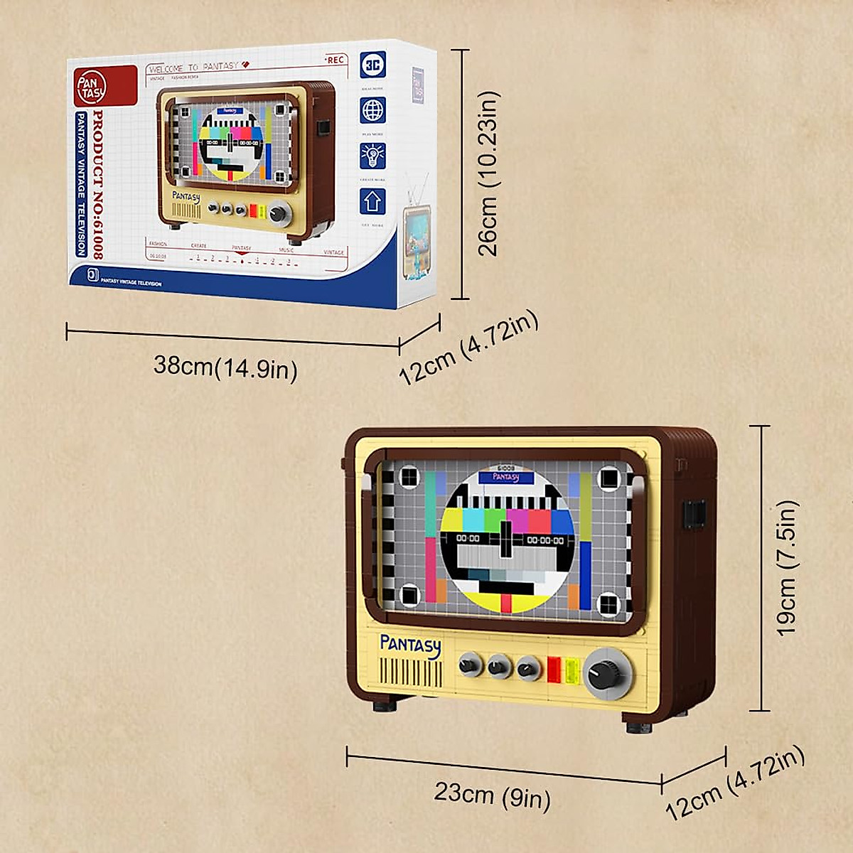 BRICKKK PANTASY Retro TV Building Kit Construction TV Model Building Blocks Set, Build Your Own TV Building Bricks Set for The Home or Office, Collectible Gift IdeaTV Building Set for Adults and Teen