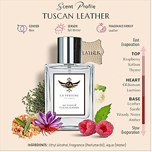CA Perfume Impression of T. Ford Tuscan Leather For Men Replica Version Fragrance Dupes Concentrated Long Lasting Eau de Parfum Spray Refillable Atomizer Bottle 1.7 Fl Oz/50ml-X1