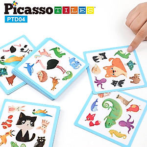 PicassoTiles 56 PCs Animal Speed Matching Game, Match Identical Pairs of Animals as Fast as Possible, Educational Puzzle Family Activity Board Games with Portable Storage Box for Boys & Girls Ages 3+