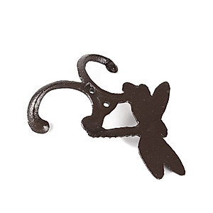 BRASSTAR Cast Iron Dragonfly Shape 2 Coat Hooks Wall Mount Hanging for Coats, Bags, Hats, Towels, Keys, Antique Replica Rust Color Home Art Decor TQGJPT276