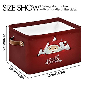 ALAZA Christmas Santa Claus Red Foldable Storage Box Storage Basket Organizer Bins with Handles for Shelf Closet Living Room Bedroom Home Office 1 Pack