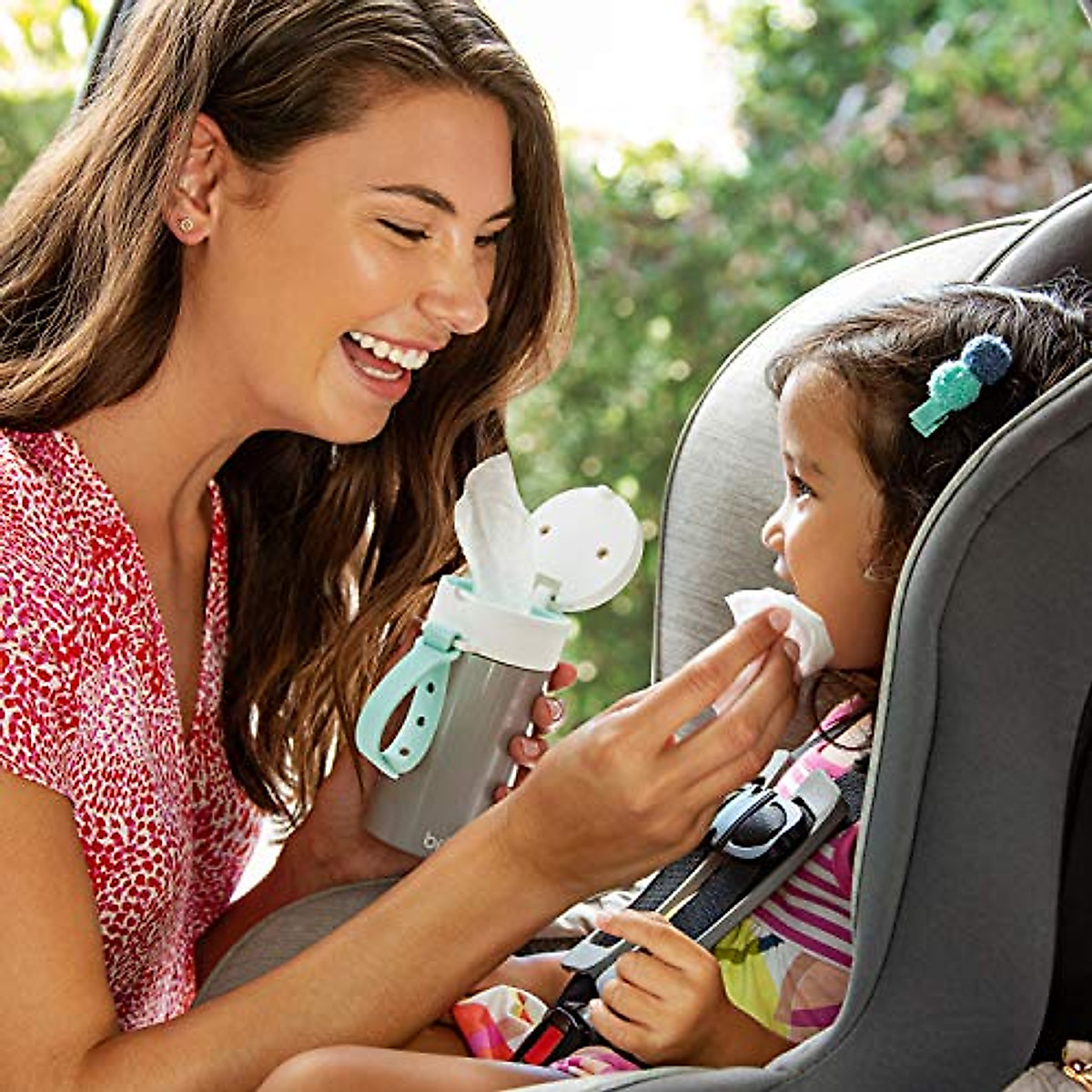 Brica Clean-to-Go Wipes Container Starter Pack, Includes 60 Unscented Hand & Face Baby Wipes, 99% Water Wipes with Chamomile & Aloe