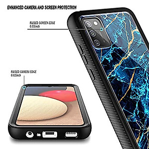 NZND Case for Samsung Galaxy A03S with [Built-in Screen Protector], Full-Body Protective Shockproof Rugged Bumper Cover, Impact Resist Durable Phone Case (Marble Design Sapphire)