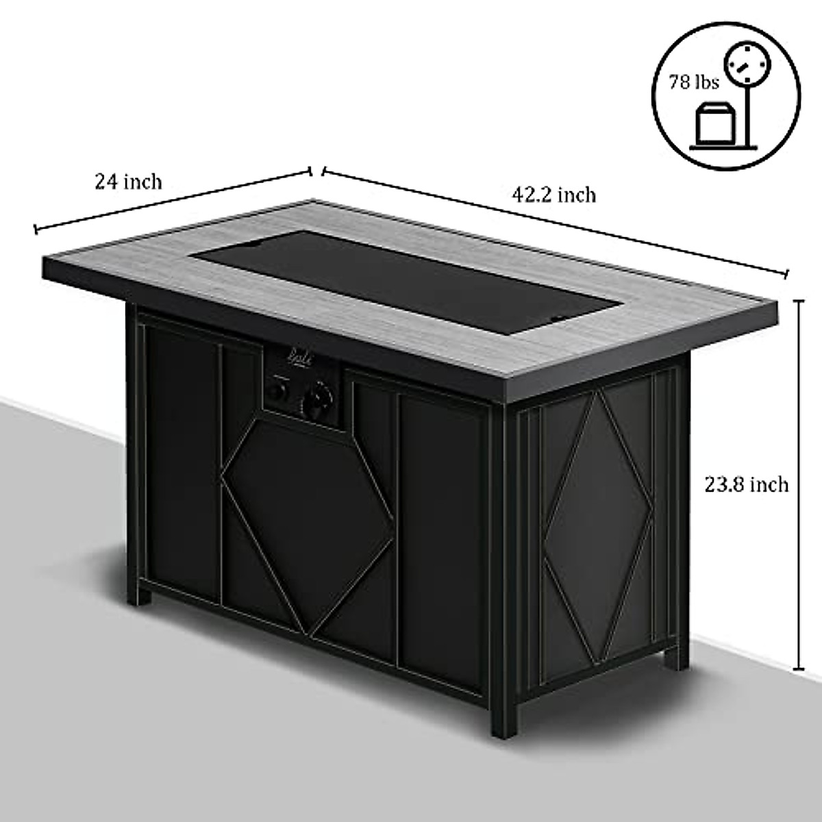 BALI OUTDOORS 42 inch Rectangular Propane Gas Fire Pit Table with Blue Fire Glass, Fire Pits Outdoor for Outside Patio and Garden