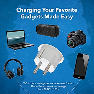 OREI American USA To European plug adapter – Type E/F schuko plug adapter - Use in Germany, France, & more - CE Certified – For Mobile, Laptop & Camera Chargers - 2 Pack