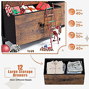 EnHomee 12 Drawer Dresser, Tall Dressers for Bedroom, Large Fabric Dressers & Chests of Drawers for Bedroom Living Room Closet Dresser with Wood Top and Metal Frame, Rustic Brown, 34.6"Wx11.8"Dx52.3"H