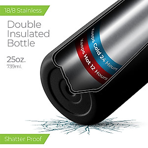 SipX™ Triple-Insulated Stainless Steel Water Bottle 25oz. With 3 Lids, BPA-Free Reusable Insulated Water Bottle Keeps Cold 24 Hours, Metal Water Bottle Made Of Sustainable Material For Hiking & Biking