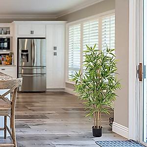 SOFTFLAME 4ft Bamboo Artificial Tree, Faux Bamboo Plant, Real Touch Technology, Artificial Plant with 4 Trunks, Ideal for Home Office Indoor Decoration