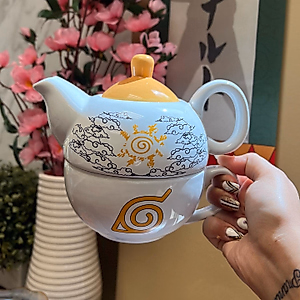Naruto Shippuden Tea Cup Set 2 with Teacup and Kettle | 15 Oz TeaCup Featuring The Nine-Tail Fox “ Kurama” | Anime | Kitchen Deco | Naruto Tea Cup Set | Officially Licensed | By Just Funky