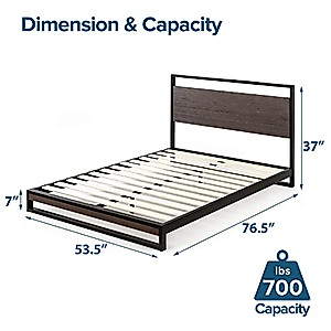 ZINUS Suzanne 37 Inch Bamboo and Metal Platform Bed Frame / Solid Steel Construction / No Box Spring Needed / Wood Slat Support / Easy Assembly, Grey Wash, Full