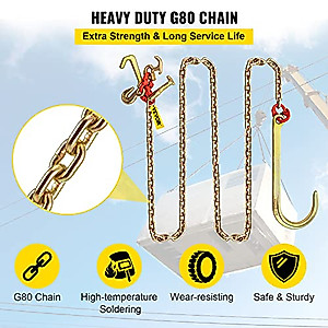 VEVOR J Hook Chain, 5/16 in x 10 ft Bridle Tow Chain, G80 Bridle Transport Chain, Alloy Steel Chain with 2 G70 J Hooks, 9260 Lbs Break Strength Tow Hooks for Trucks, J Hooks Towing Straps 2PCS