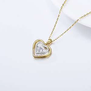 SISGEM 14k Gold Created Moissanite Heart Pendant Necklace for Women, Real Gold Anniversary Jewelry for Wife, Gifts for Her, 16+1+1"