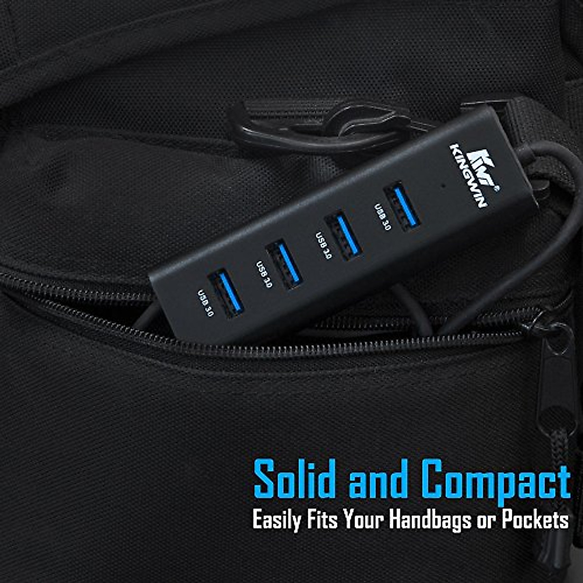 Kingwin USB Hub 4 Port USB 3.0 Data Hub Aluminum for Mobile SSD, MacBook, Mac Pro/Mini, iMac, Chromebook, Surface Pro, USB Flash Drives, Notebook PC, XPS, and More (KWZ-400-BK)