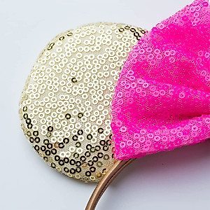 QHSWDLP Mouse Ears Headbands Shiny Bows Minnie Ear Hair Band Princess Decoration Cosplay Costume Accessory for Women Girls Castle Rosy