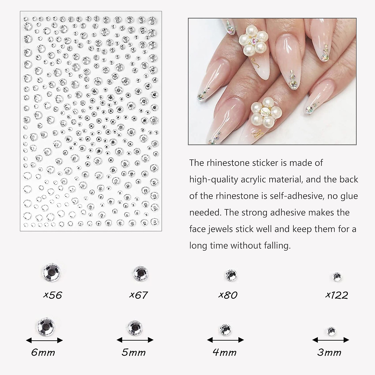 8 Sheets 4100 PCS White Pearl Rhinestone Stickers,3D Self Adhesive Face Gems Stick on Hair Eyes Face Body Makeup Flat Pearl Eyeshadow Sticker Tattoo Gem Women Nail Art Decoration DIY Craft Rhinestones