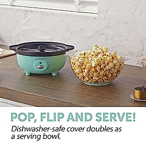 Elite Gourmet Automatic Stirring Popcorn Maker Popper, Electric Hot Oil Popcorn Machine with Measuring Cap & Built-in Reversible Serving Bowl, Great for Home Party Kids, Safety ETL Approved, Mint