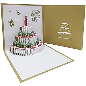 3D Birthday Cards, Auto Play Music Warm LED Light Birthday Cake Card, Greeting Cards Birthday Music Cards for Mom Wife Sister Boy Girl and Friends 1 Pack