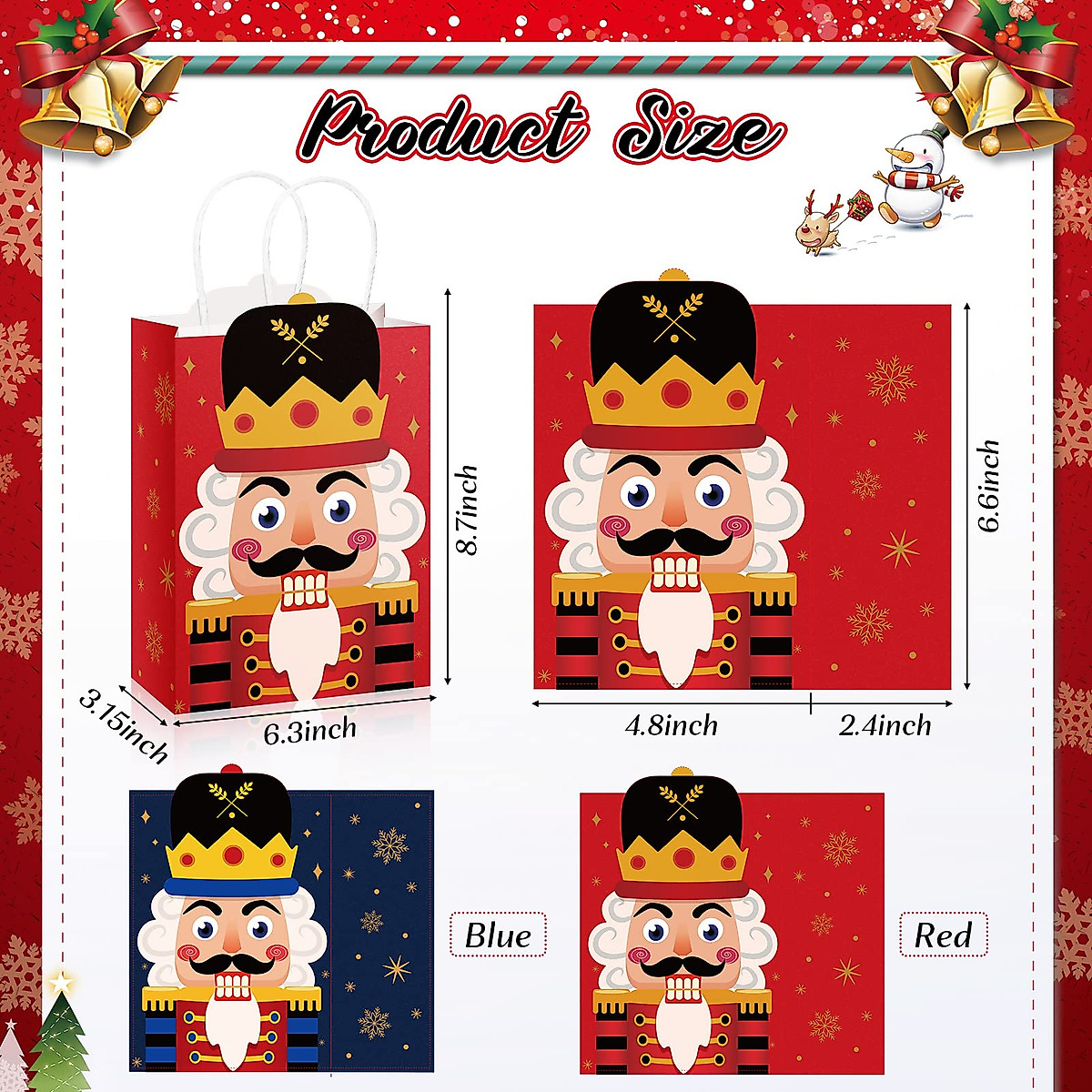 Funrous 16 Pieces Nutcracker Christmas Gift Bags Nutcracker Party Supplies Christmas Holiday Candy Goodie Treat Bags Bulk with Handles for Winter Holiday Party Supplies Favors Presents