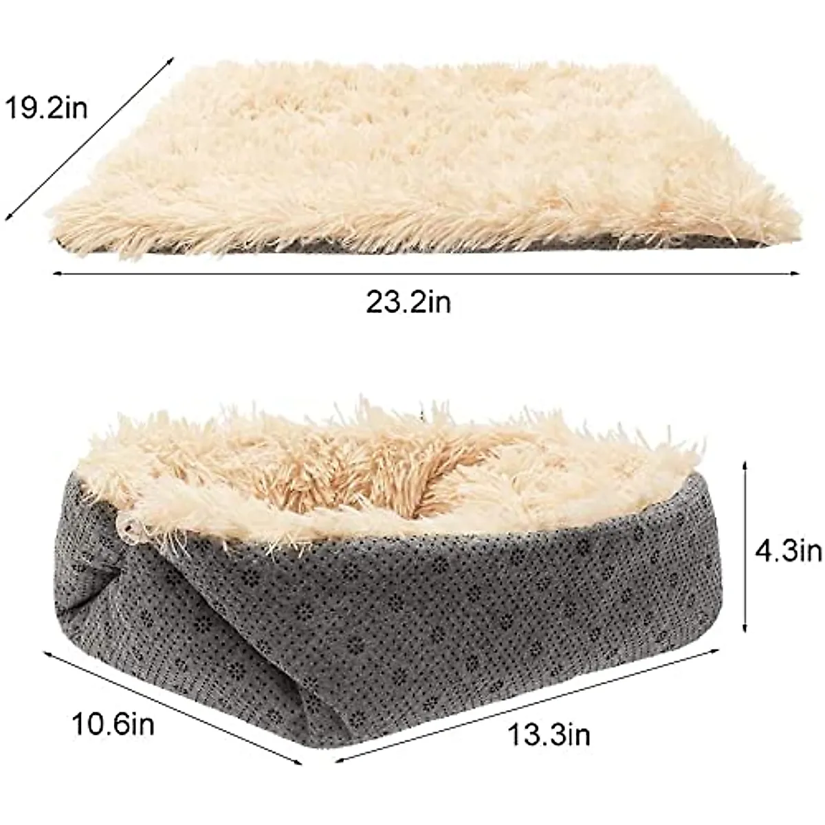 PUPTECK Furry Self Warming Cat Bed Mat - Foldable Convertible Thermal Cat Sleeping Bag Pad, Comfy Pet Heated Nest Mat Anti-Slip for Cat & Puppy