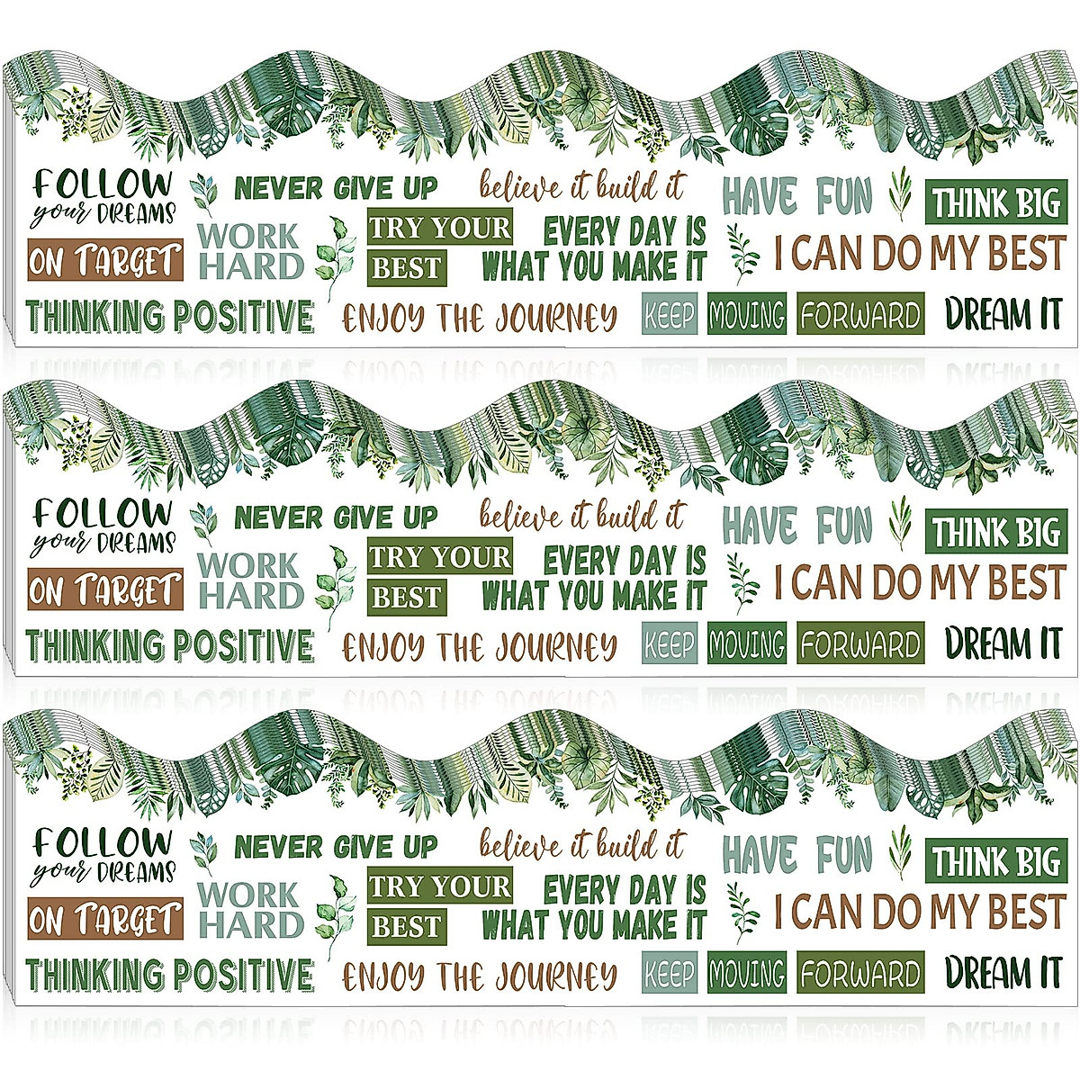 60 Pcs Boho Inspirational Quotes Bulletin Board Border Motivational Bulletin Board Decoration Inspirational Border Paper Scalloped Quote Border for Classroom Office Wall Decors, 12 x 3 Inches