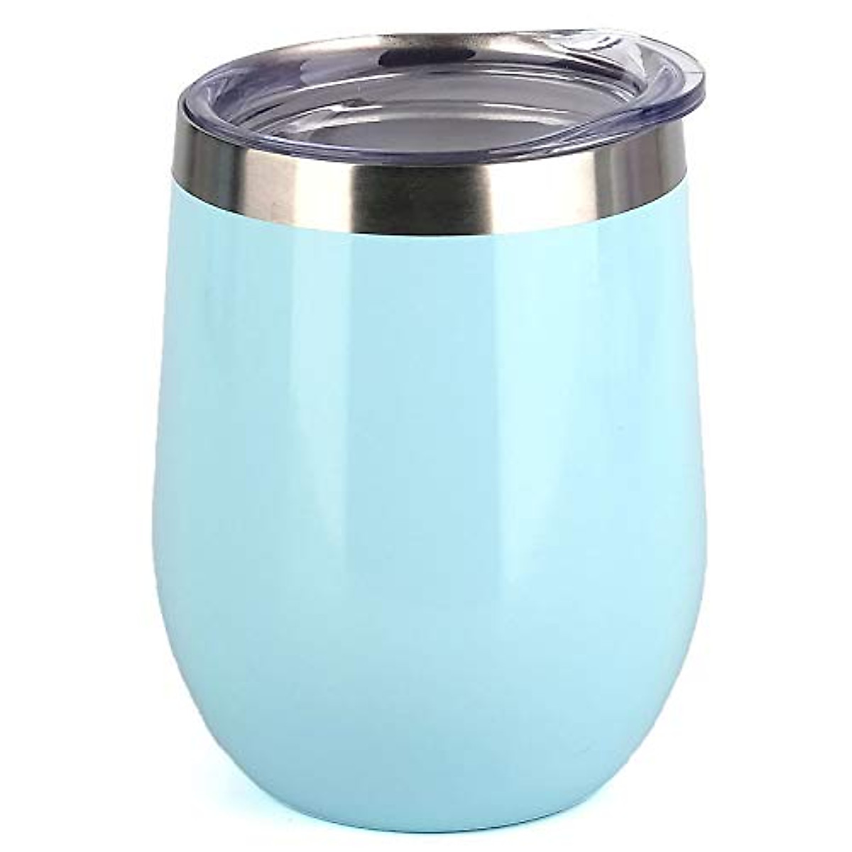 SUNWILL Insulated Wine Tumbler with Lid (Pearl Blue), Stemless Stainless Steel Insulated Wine Glass 12oz, Double Wall Durable Coffee Mug, for Champaign, Cocktail, Beer, Office use