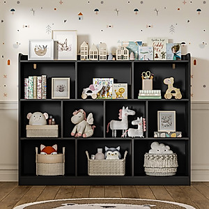 DIYART Black Bookshelf, Wood Bookcase with 3 Tier Open Shelves, 10-Cube Minimalist Storage Shelf for Living Room, Bedroom, 43.3" W x 35.4" H