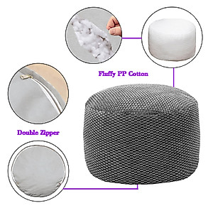 Poofieotto Pouf Ottoman Stuffed with PP Cotton Pouf Filler, Velvet Floor Pouf,Round Ottoman Foot Stool Cushion Storage Ottoman, 20 * 12 Inches Foot Rest for Living Room, Home Decor (Dark Gray)