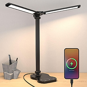 LED Double Head Desk Lamp for Home Office with Adjustable Swing Arms and Dimmable Touch Control LED Desk Light USB Power and Multi-Color Illumination for Home Office and Study