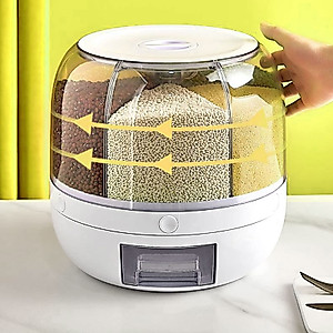 SABUIDDS Rotating Grain Dry Food Dispenser Countertop - 6 Grids Cereal Tank Dispenser for Lentils, Rice, Beans - Kitchen Pantry Storage Container- Max 10kg/22 lbs Capacity - White