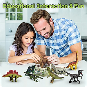 SHIRLIN Dinosaur Toy Figure w/ Activity 46''× 32'' Large Play Mat & Trees, Educational Realistic Dinosaur Playset Including Triceratops Velociraptor Gifts for Kids Boys & Girls