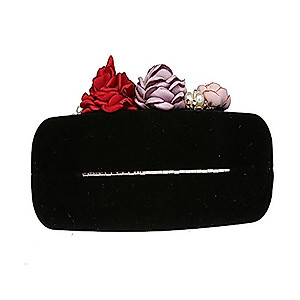 Women's Flower Evening Bag Black Clutch Purse Handbag Metal Frame Large Clutch Bag Wedding Hand Bag Carved Handle (Ship From the US)
