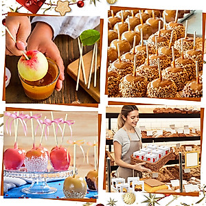 Sliner 100 Sets 4 x 4 x 4 Inch Kraft Candy Apple Boxes with Holes Candy Apple Sticks Caramel Apple Boxes Apple Container Chocolate Apple Gift Box with Clear Window for Autumn Christmas (White)