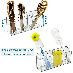 YCLADEC Pen Holder Makeup Brush Holder 6 Compartments Organizer with Removable Dividers for Desk Cosmetic Storage Office Accessory Bathroom Kitchen Desktop Pencil Cup Stationery Organization Clear