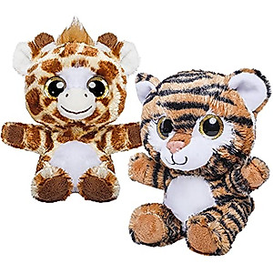 Nleio 7inch Stuffed Animals Forest Plush Toys, 6 Pieces Super Soft Jungle Animal Stuffed Toys Lion/Giraffe/Elephant/Tiger/Zebra/Leopard Safari Plush Animals for Babies Kids Toys Party Decorations