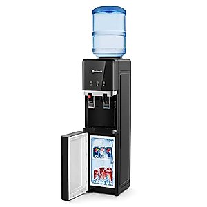 COSVALVE Water Cooler Dispenser, 5 Gallon Top Loading Hot/Cold Water Cooler, Compression Refrigeration w/Freezer Cabinet, Child Safety Lock for Home Office, Apartment, Dorm
