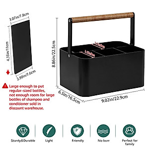 BYUNER Portable Shower Caddy Dorm: Bathroom Caddy Organizer with Handle and Adjustable Dividers,Plastic Shower Basket for Toiletry,Makeup,Vanity,Shower Storage Tote for College, Cleaning Caddy, Black