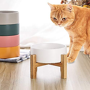 White Ceramic Elevated Raised Cat Bowls,Cat Food Dish with Stand, Raised Cat Food or Water Bowls Anti Vomiting,Pet Bowl with Anti Slip Rubber pad,Stress Free for Cats and Small Dogs（400ML/13.5OZ