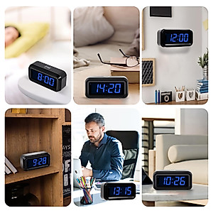 Timegyro Digital Alarm Clock Battery Operated with LED Display for Bedrooms, Long Battery Life, 3 Brightness Adjustable, 12/24 Hour, Snooze, Black Case with Blue Digits