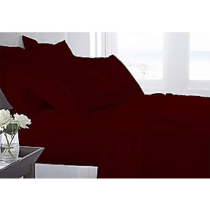 Cotton Home Depot 6 PCs Bed Sheet Set Egyptian Cotton 600 Thread Count(Flat Sheet, Fully Elasticized Fitted Sheet & 4 Pillow Cases), Pocket Size 16 Inches, Wine, Twin