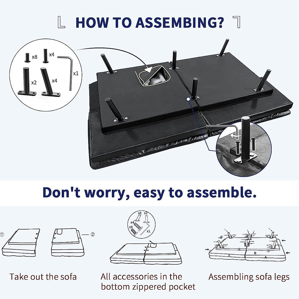 Anwick Futon Sofa Bed with Adjustable Armrests, Lounge Memory Foam Sleeper Couch, Convertible Loveseat Daybed for Modern Office, Apartment, Compact Living Room
