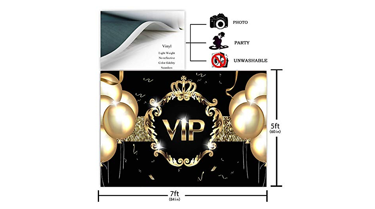 VIP Party Backdrop 7x5ft Black & Gold for Photo Shoot | Avezano