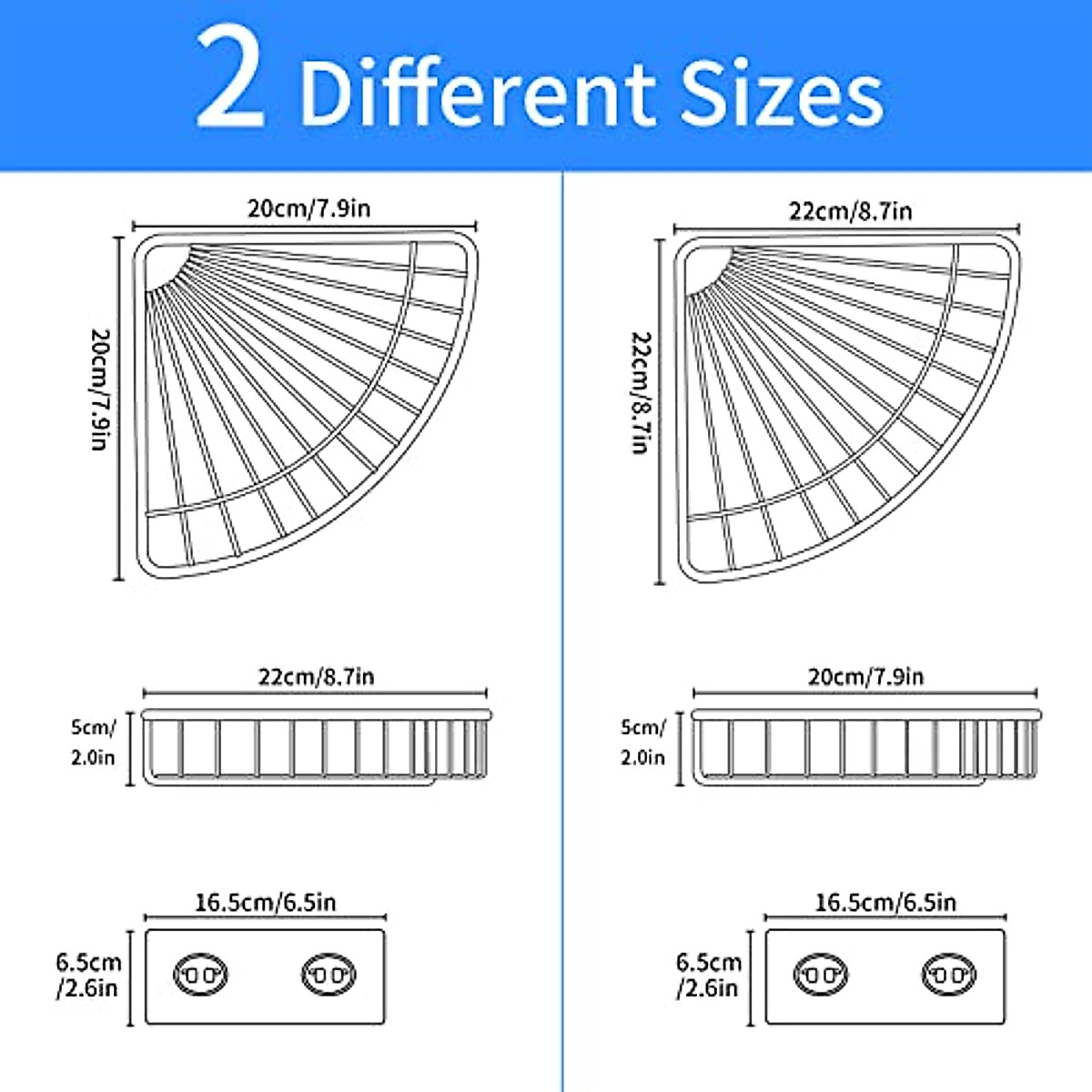 Corner Shower Caddy, SUS304 Stainless Steel Shower Corner Shelf Rust Proof Shelves, Rustproof corner shower caddy for Toilet, Dorm and Kitchen, Withstand Up to 50 Lbs, 2 Pack