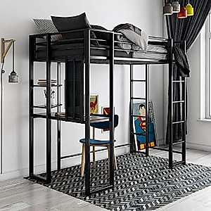 DHP Abode Twin Size Metal Loft Bed, Black & Abode Twin Size Metal Loft Bed, Silver