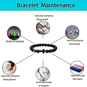 Faith Gifts for Men Unique Elastic 8mm Natural Stone Tiger Eye Bracelet Cross Charm Bracelets Pulseras Para Hombres Rosary Jesus Bracelet Best Friend Bracelet Catholic Religious Easter Gifts Nothing Will Be Impossible Matthew 17:20