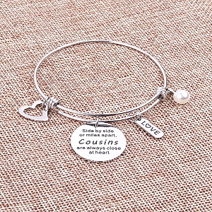 RUNXINTD Cousin Gift Cousin Bracelet Side by side or miles apart,cousins are always close at heart Cousin Jewelry Gift for Cousins (Silver-Bracelet)…