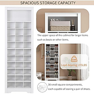 JCSTEU Stylish Design 30 Shoe Cubby Console Versatile, Contemporary Shoe Cabinet with Storage, Free Standing Tall Cabinet for Hallway, Bedroom (White)