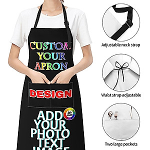 kioskbanks Custom Apron Personalized Chef Aprons for Women Men with Pockets Customized Name Text Logo Photo Picture Cooking Apron