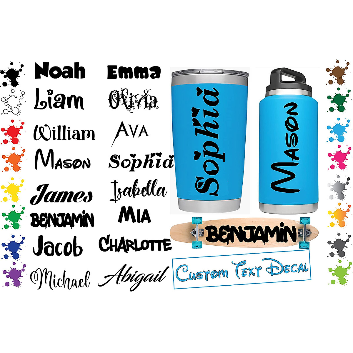 Crazy Wall Decals Personalized Custom Font Name Decal Sticker Compatible with Yeti RTIC Tumbler Cup - Laptop - Phones - RV - Boats - Notebooks - Vehicles - Design Your Own - Custom Vinyl Sticker