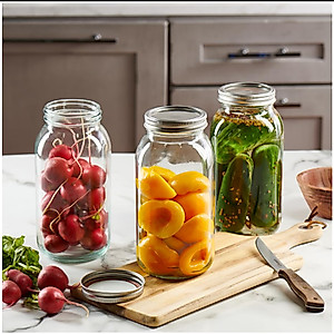 GLING [1 Count 64 oz. Wide-Mouth Glass Mason Jars with Metal Airtight Lids and Bands 2 Quart Large For Preserving, & Meal Prep